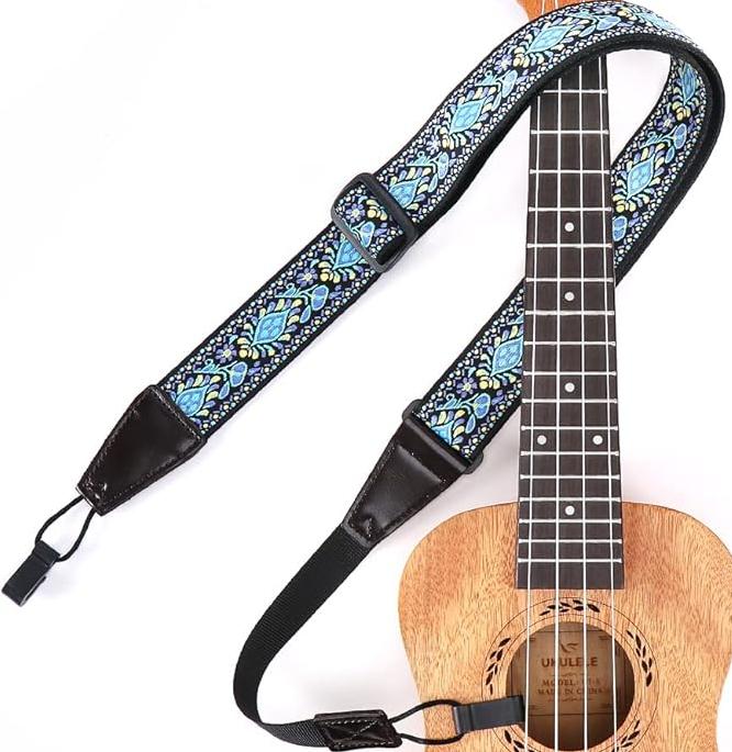 Hawaiian Jacquard Blue Flower No-Drill Ukulele Strap